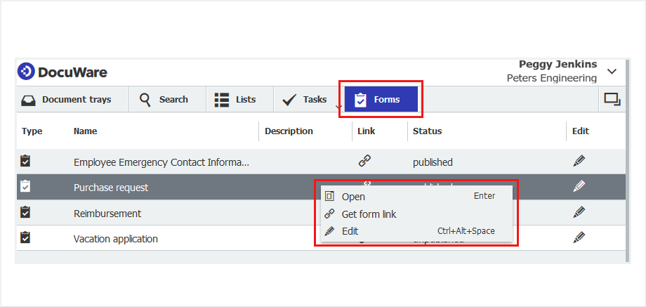 Lists, tasks and now forms - all directly available in Web Client